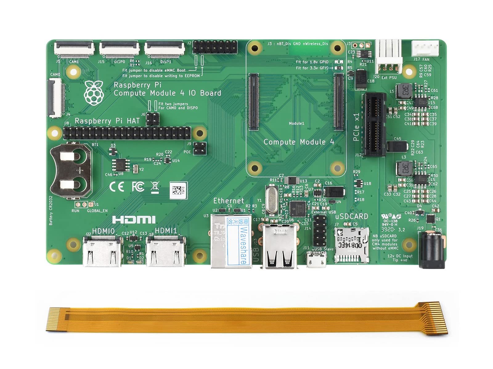 Waveshare Compute Module 4 IO Board Pack with RPi Zero V1.3 Camera Cable 15 CM (No WiFi) Compatible with Raspberry Pi Compute Module 4