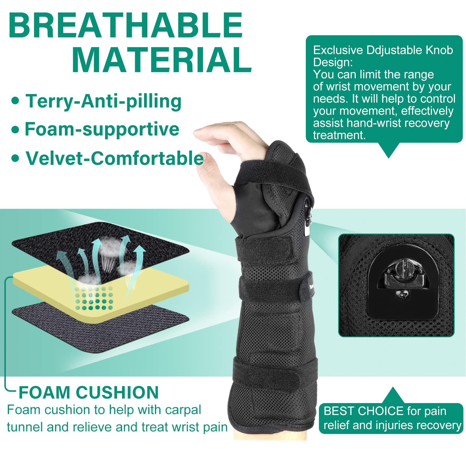NEENCA Wrist Support Brace, Night Sleep Hand Support Brace with Splints and Adjustment Knob, Palm Wrist Orthosis - Fits Both Hands -Help With Carpal Tunnel, Relieve and Treat Wrist Pain or Injuries