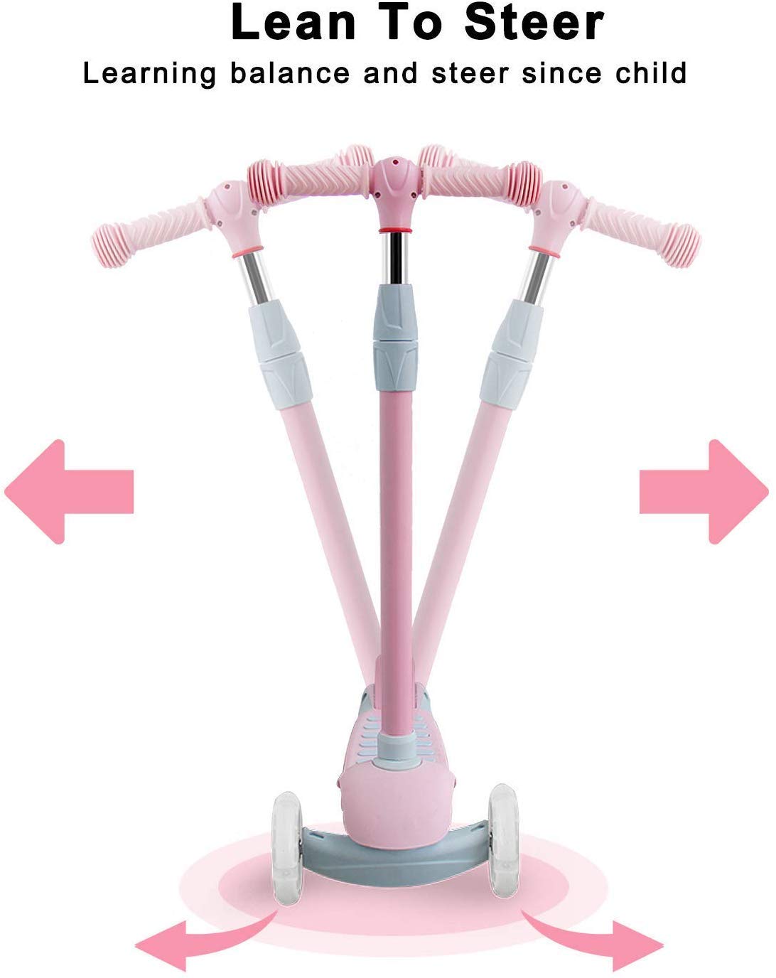 67i Scooters for Kids 2+ Year Old, Kids Scooter 3 Wheel, Toddler Scooter with Lean-to-Steer System and 4 Height-Adjustable Handlebar (Pink)