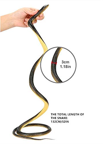 FOUUA Realistic Rubber Snake 2Pcs, Scary Fake Snake Large Black Mamba Snake Toy for Garden Props, Pranks, Halloween Decoration, Keep Birds Away (52 Inch)