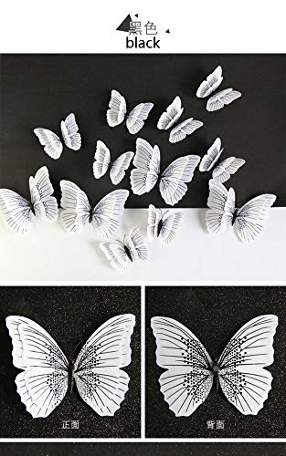 3D Stereo Simulation Flash Butterfly Wall Decoration Living Room Bedroom self-Adhesion Wall Paste Waterproof Creative Refrigerator Sticker (Black)