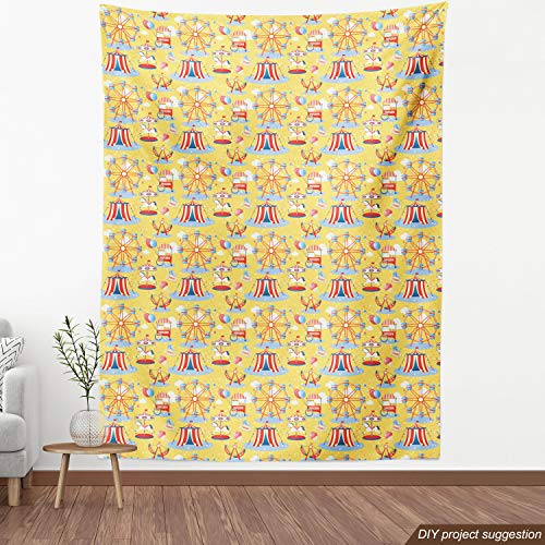 Ambesonne Circus Fabric by The Yard, Amusement Park Pattern with Ferris Wheel Popcorn Ice Cream Tent, Decorative Fabric for Upholstery and Home Accents, 1 Yard, Mustard Vermilion