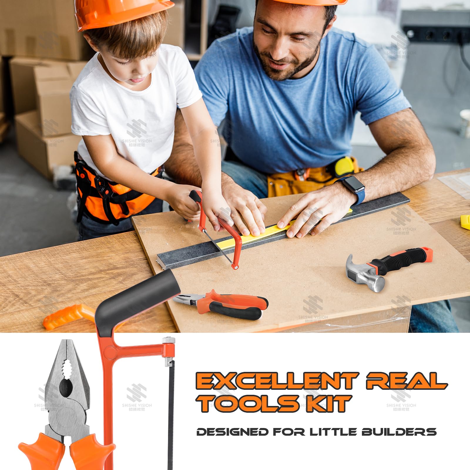 45 Pieces Kids Real Tool Set Construction Tool Set for Kids with Tool Belt,Hand Tools,Safety gogles,Solid Tool Box-Kids Learning Tool Kit for Home DIY and Woodworking, Great Gift Tool kit