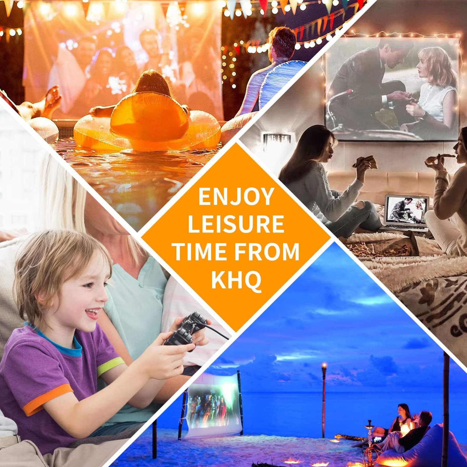 1080P Full HD Video Projector, Mini Projector Portable with Remote Control, Smart Projector for Home Theater Outdoor Movies, Compatible with TV Stick, HDMI, USB, AV, 100‑240V (US