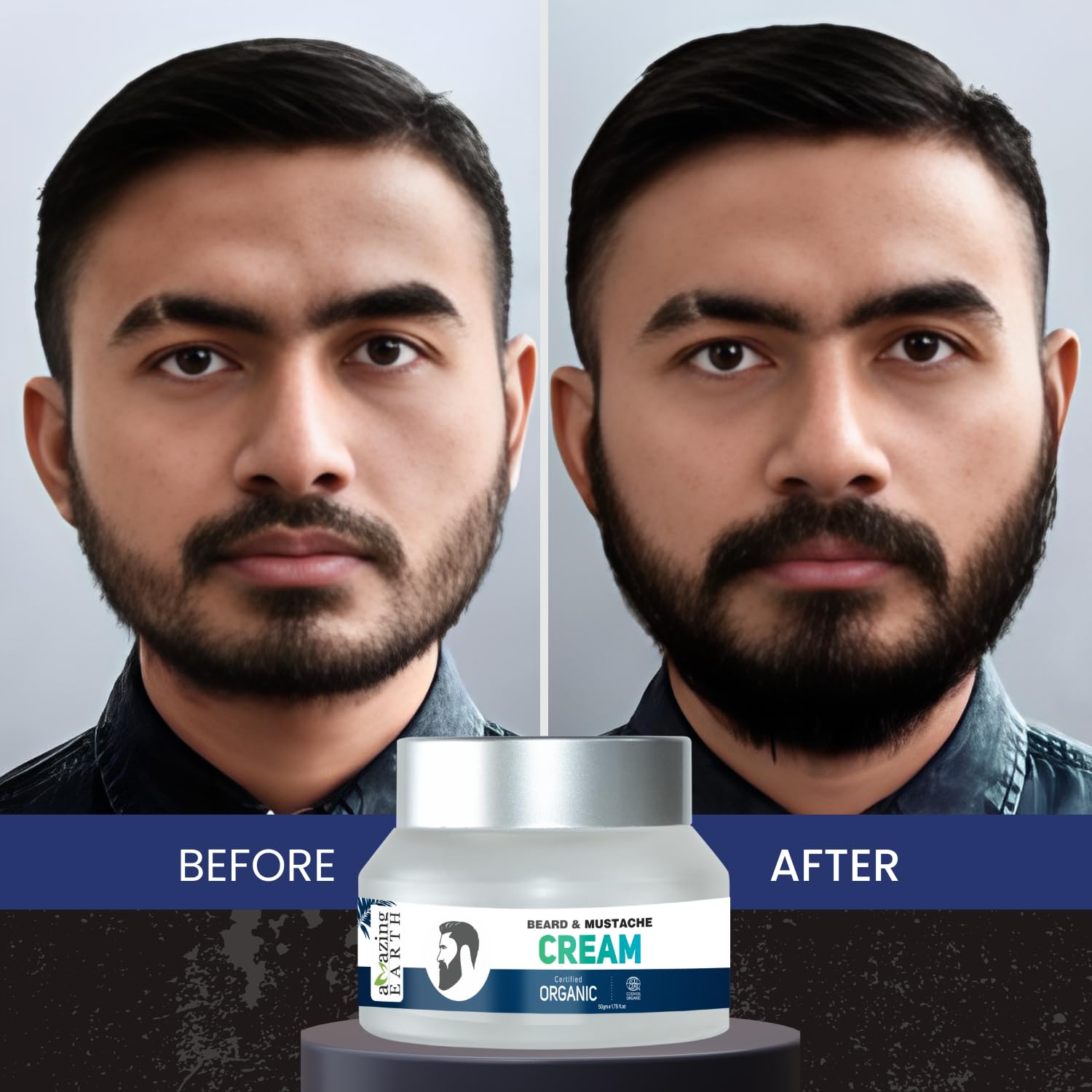 Amazing Earth Beard and Mustache Cream for Men -Certified Organic, Styling, Hair Growth, Soft Beard, Chemical-Free and Vegan -50 g