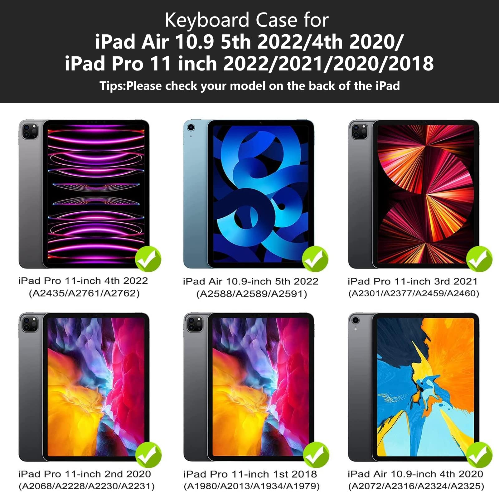 Keyboard Case for iPad Pro 11 inch, Case with Keyboard for iPad Air 5th 4th Generation - Touch Trackpad -10 Color Backlight -360° Protective with Pencil Holder for iPad Pro 11 inch 3rd /2nd/1st Gen