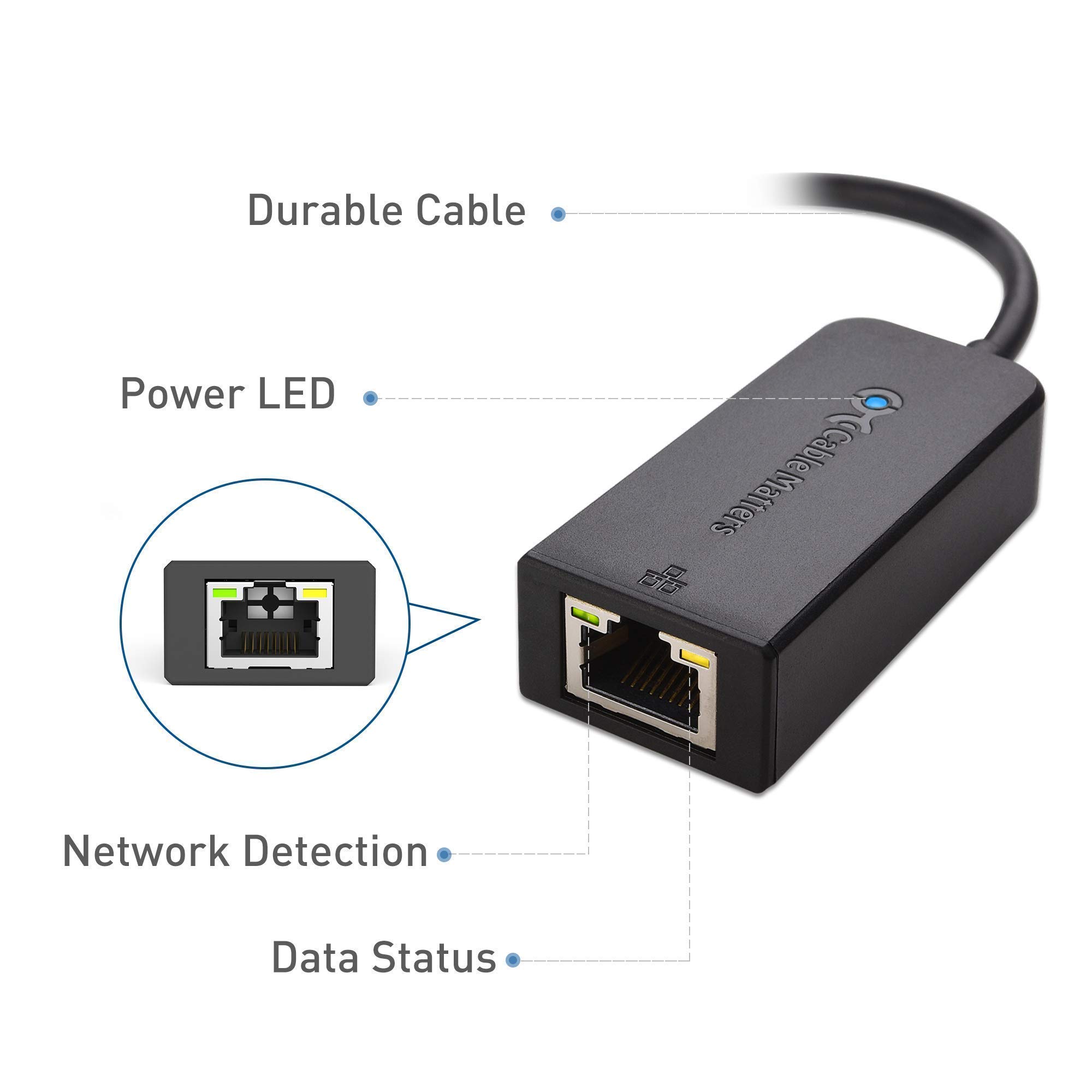 Cable Matters USB to Ethernet Adapter Supporting 10/100 Mbps Ethernet Network in Black & Snagless Cat6 Ethernet Cable