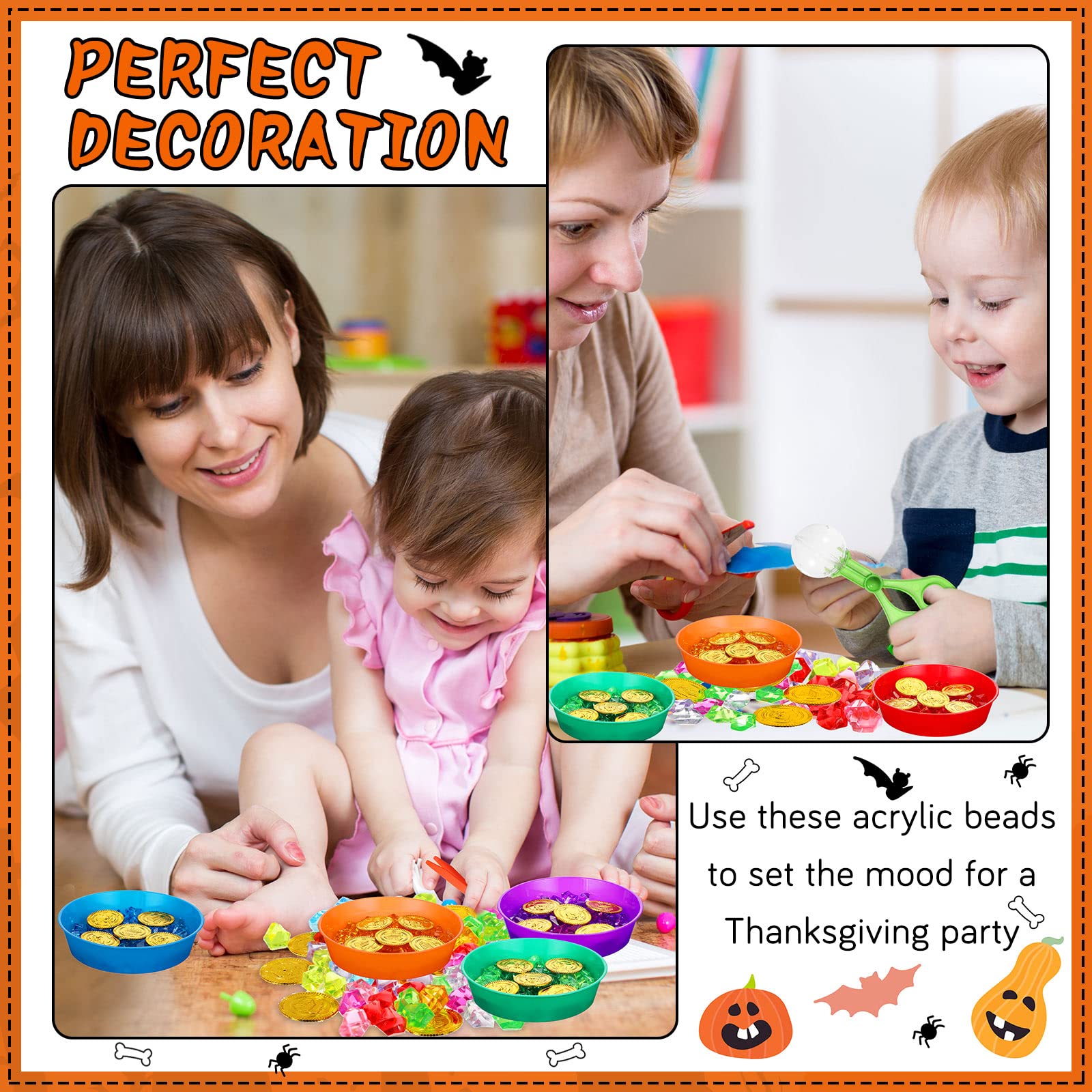 172 Pcs Fine Motor Skills Toys Sensory Bin Filler Including 80 Pcs Pirate Gold Coins 80 Pcs Pirate Gems 6 Pcs Sorting Bowls 2 Pcs Scissors Clip 4 Plastic Tweezers for Education Sorting Counting