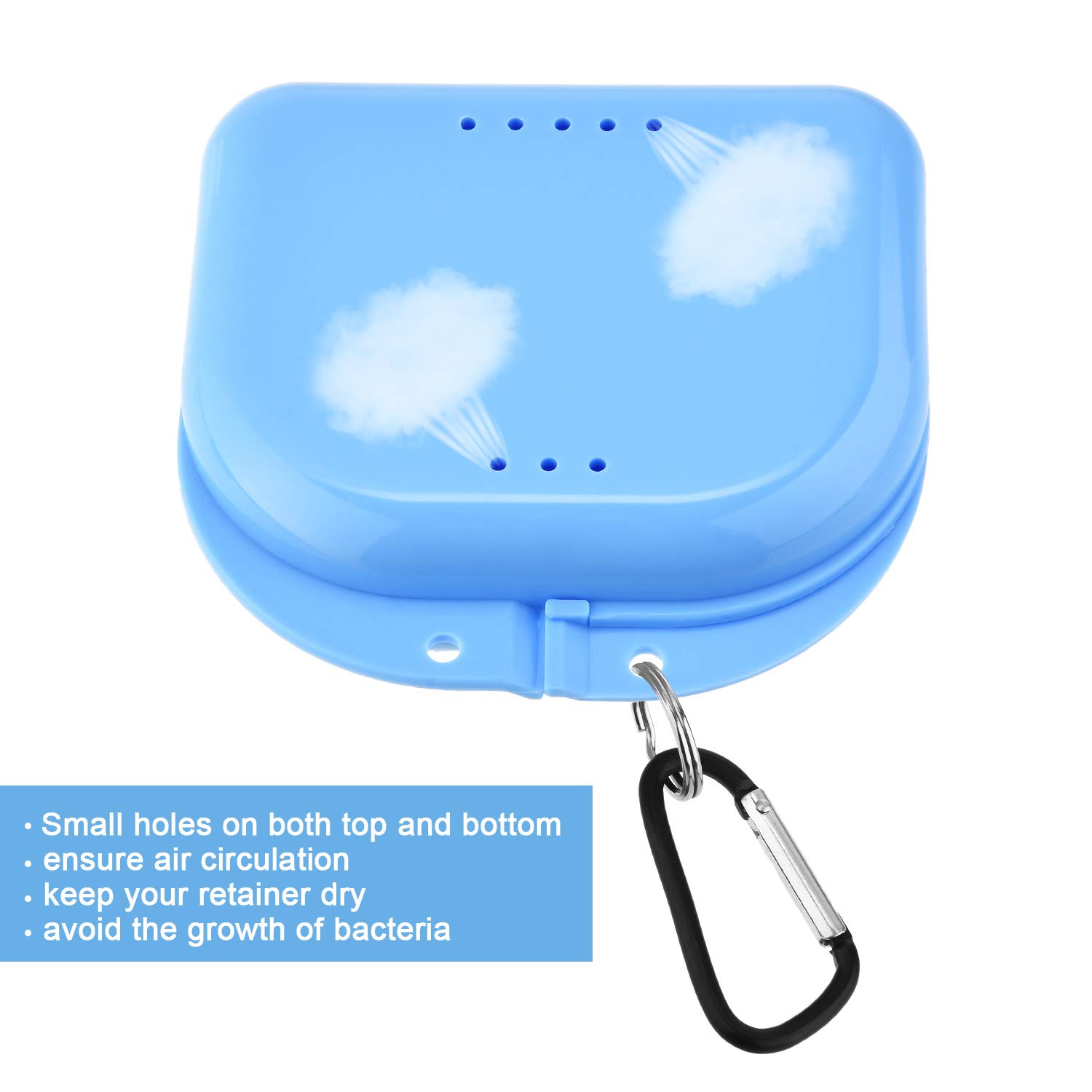 6 Pieces Retainer Cases Mouth Guard Container Case Multicolor Orthodontic Denture Storage Boxes with D-Shaped Buckles and Keychain Rings