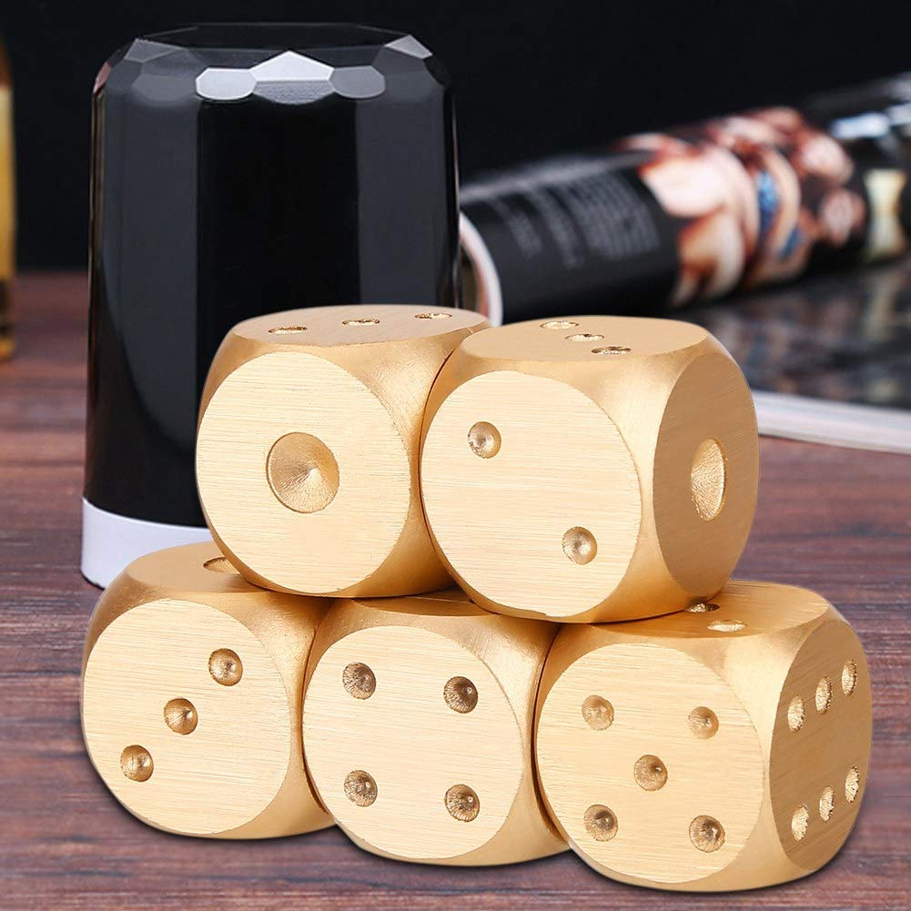 6 Sided Metal Dice Set, Dice Set with Storage Box Table Game Poker Games Dice Accessory (Gold Box)
