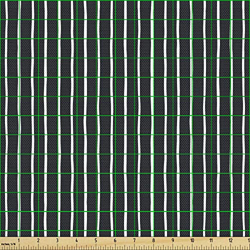 Ambesonne Pinstripe Fabric by The Yard, Monochrome Black and White Design White Thin Uneven Lines on Dark Backdrop, Decorative Fabric for Upholstery and Home Accents, 2 Yards, Black and White