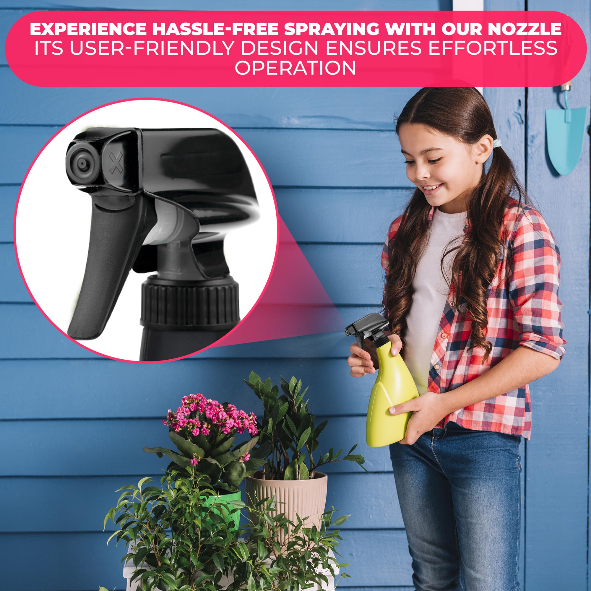 ALPENKOK 4 Pcs Spray Nozzle for Bottles - Spray Bottle Tops Replacement, Durable Plastic, Adjustable Length, 2 Spray Modes, Fits 8 Oz and 16 Oz Bottles, Good Sealable Fit for Home and Garden Use