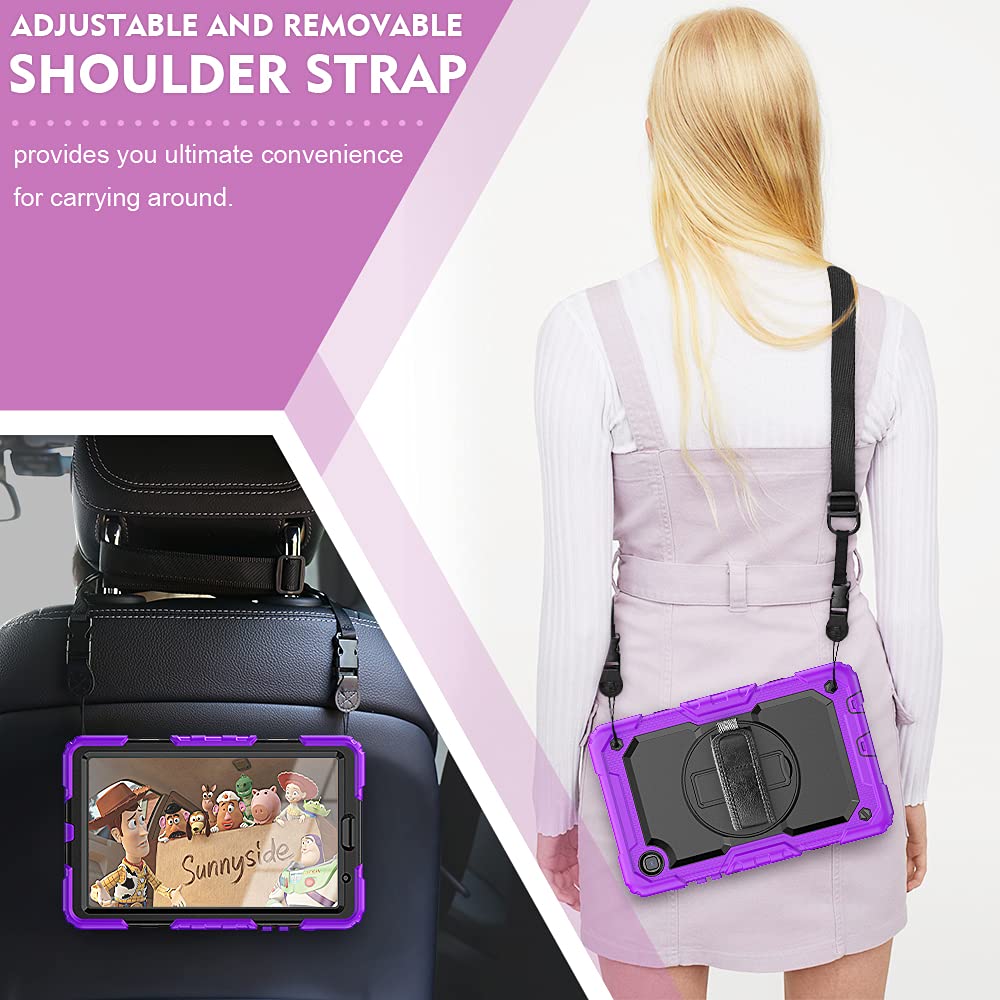 CLARKCAS Case for Samsung Galaxy Tab A7 Lite Case 8.7 inch 2021(SM-T220/T225/T227) with Screen Protector Pencil Holder Kids Shockproof Silicone Cover 360 Stand Hand Strap for Galaxy A7 lite,Purple