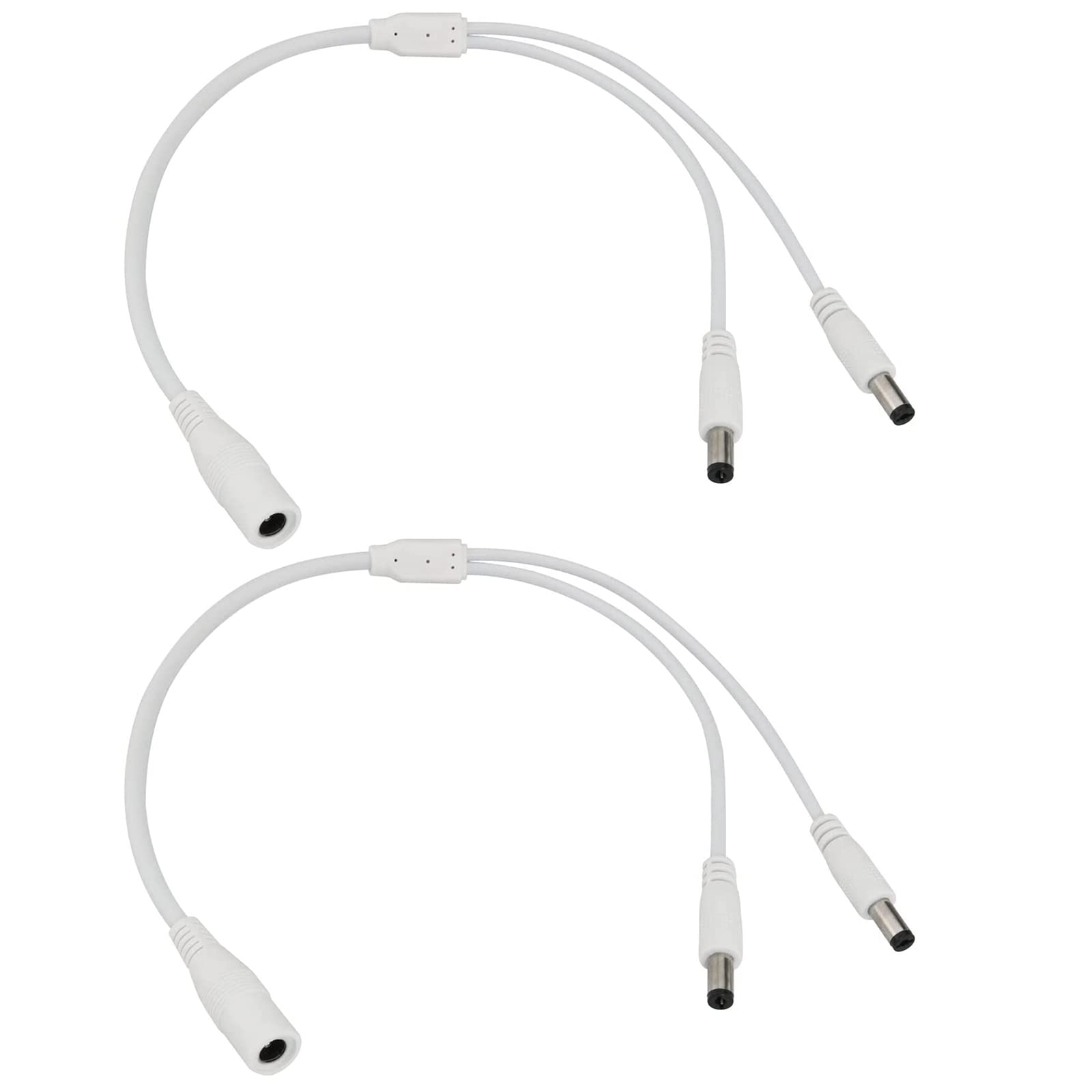 2-Pack White 1 to 2 Way DC Power Splitter Cable, Plug 5.5mm x 2.1mm, for CCTV Camera,LED Strip Light and More