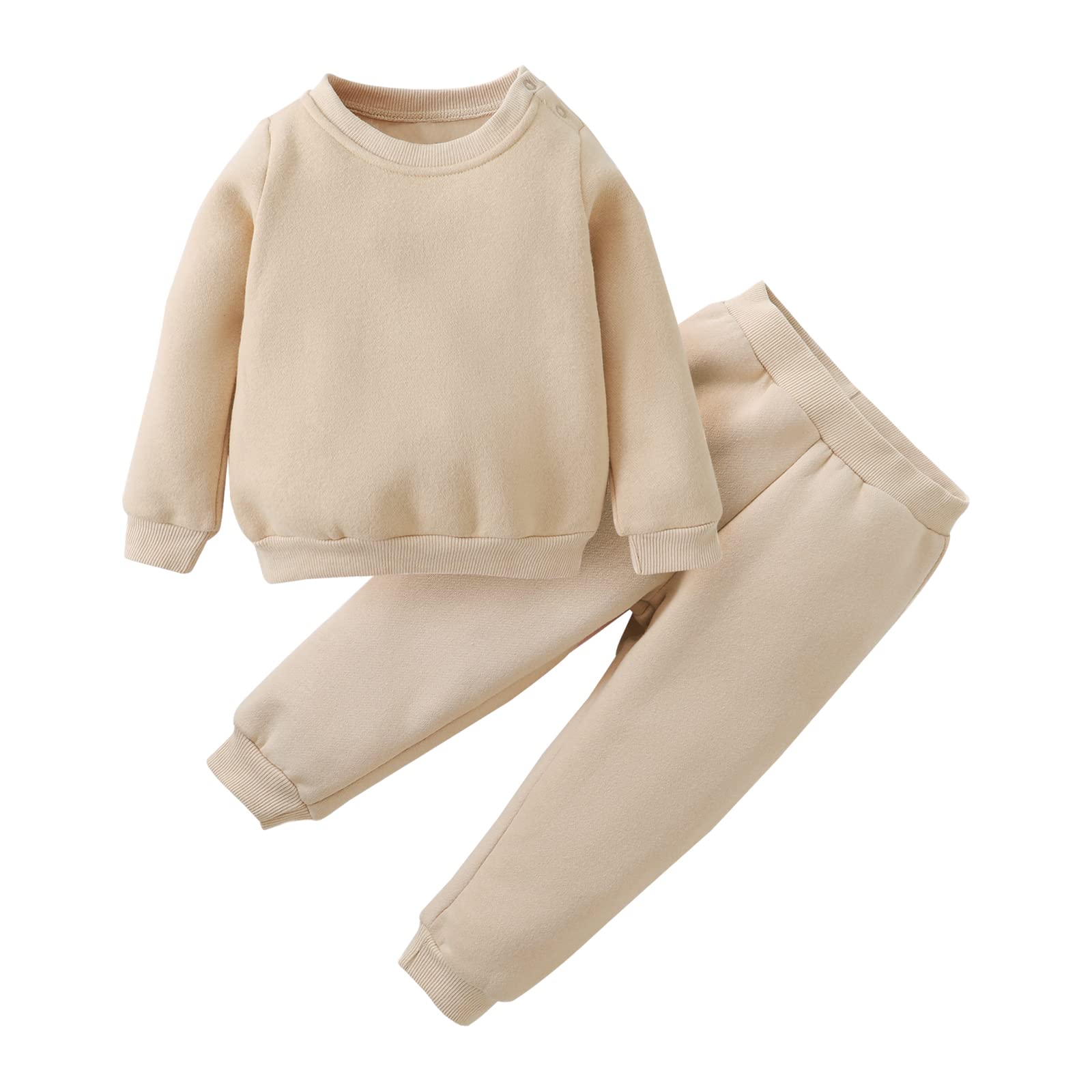 SOBOWO 5t Sweatsuits Toddler Boy Sweatshirt Baby Boys Winter Clothes Long Sleeve Pullover Sweatshirt Pants 2Pcs Kids Winter Outfits Set (Beige, 4-5T)