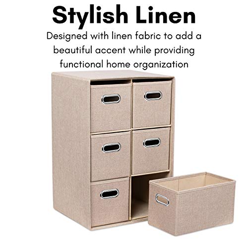 BIRDROCK HOME Cream Linen Cube Organizer Shelf with 6 Storage Bins – Strong Durable Foldable Shelf – Kid Toy Clothes Towels Cubby – Collapsible Bedroom Fabric Shelves and Cubes