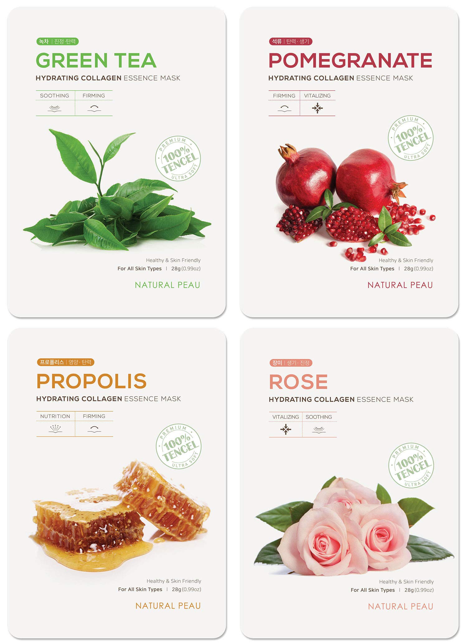 Natural Peau [8 Variety Packs] Hydrating Collagen Essence Face Mask (28 g / 0.99 oz.)