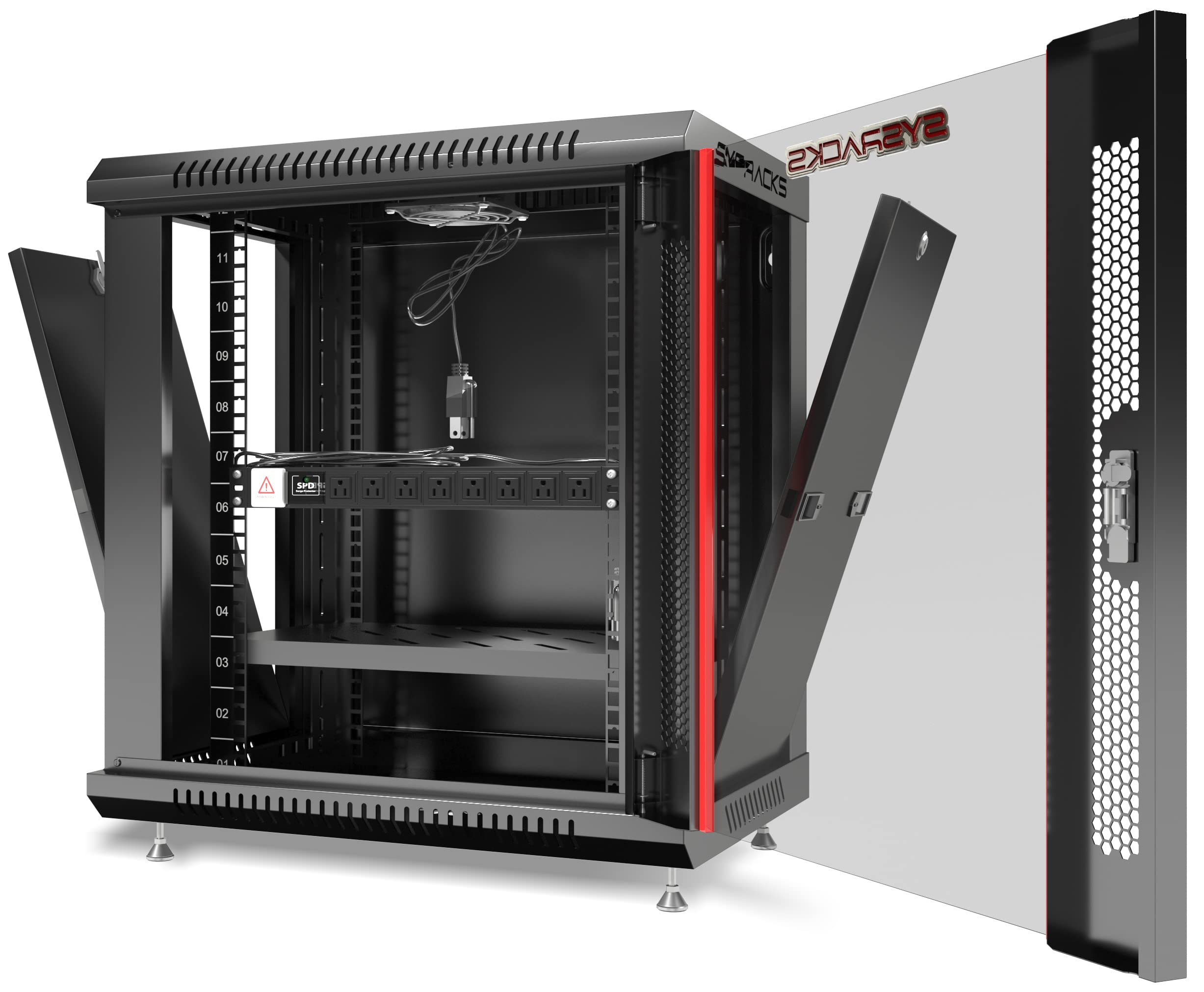 Sysracks - 12U - Server Rack - Wall Mount Rack - Locking Cabinet for Network - Electronics - Security - Audio - Video - AV Equipment - Data Rack - Legs/Power Strip/Shelf/Fan - 18-Inch Deep