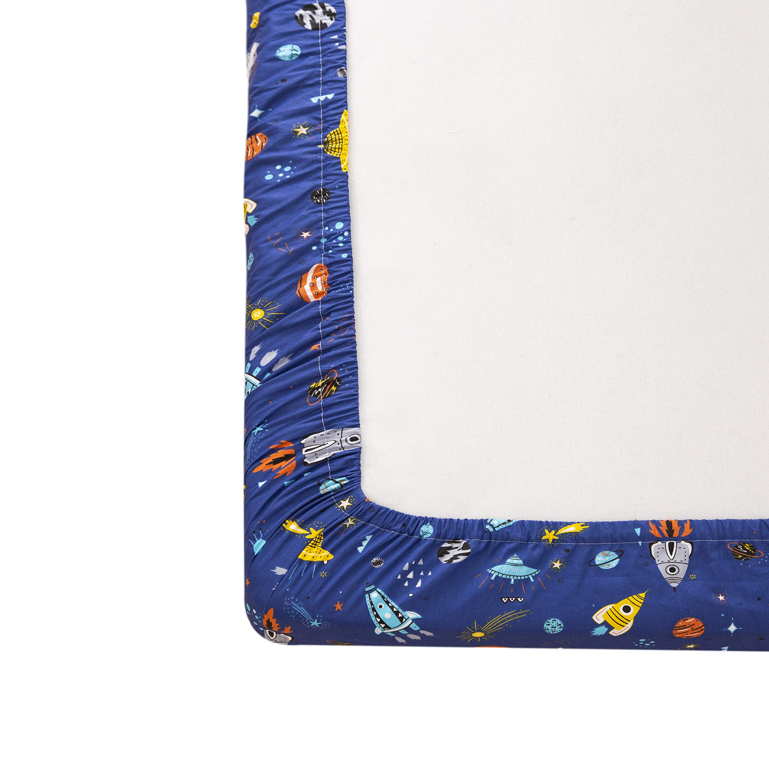 Brandream Baby Boys Crib Sheet Sets Outer Space, Rocket & Planet Fitted Crib Sheets,2 Pack Navy/White Baby Infant Newborn Crib Mattress Sheet 100% Cotton,Galaxy Theme