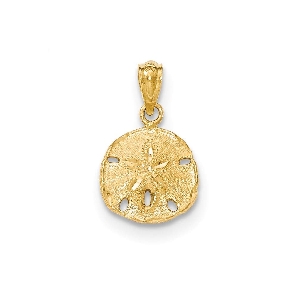14K Gold Polished and Textured Sand Dollar Pendant 17mm 11mm style YC1252