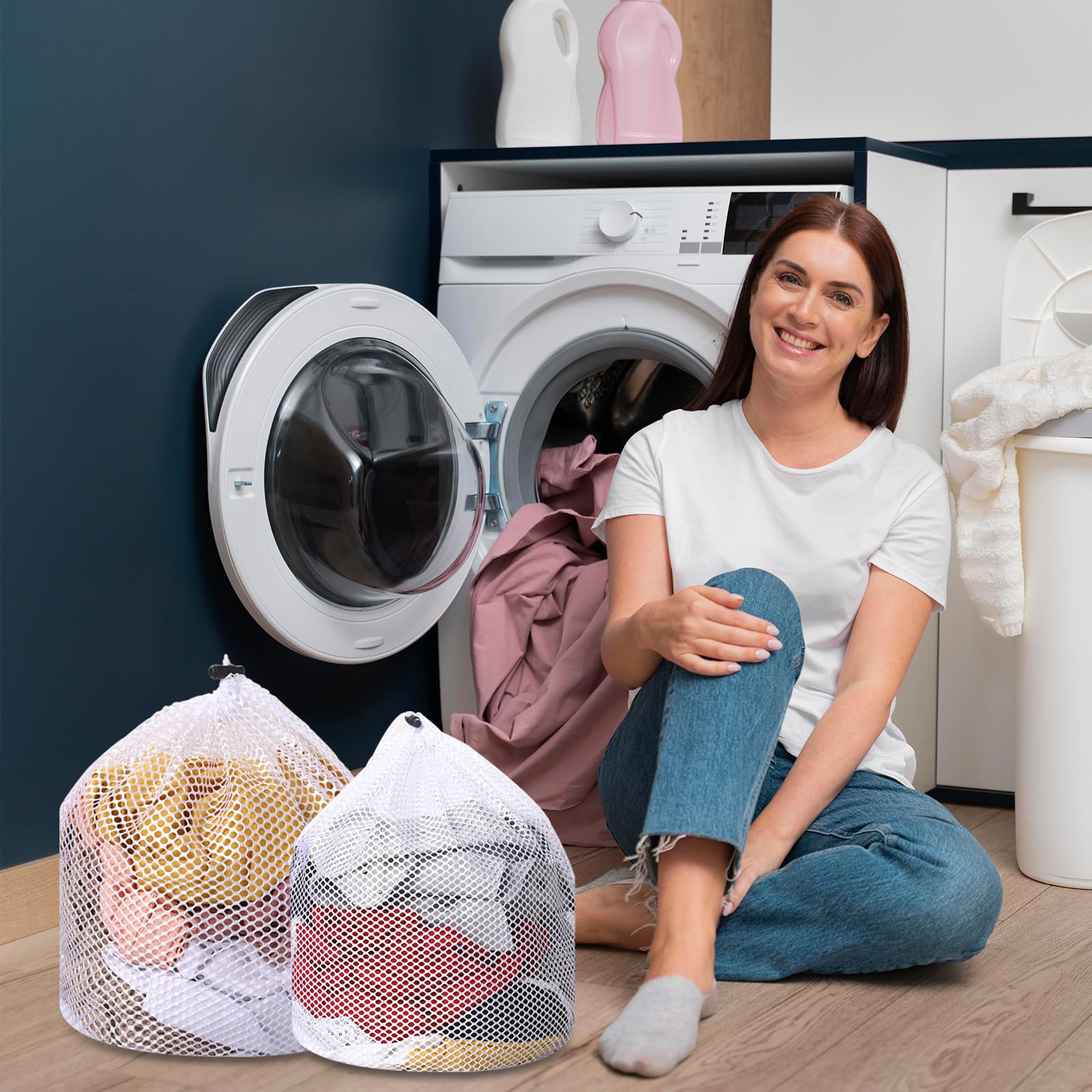 2 Pcs Laundry Bag Mesh Wash Bags Mesh Laundry Bag for Socks Machine Washable Drawstring Design Travel Laundry Garment Bag Mesh Washable for Blouse, Hosiery, Stocking, Underwear 12Γ16 inch, 16Γ20 inch