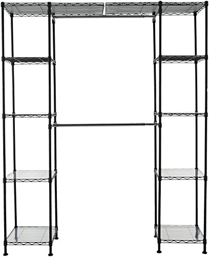 AmazonBasics Expandable Metal Hanging Rack Wardrobe with Shelves, Black & 5-Shelf Adjustable, Heavy Duty Storage Shelving Unit (350 lbs per shelf), Steel Organizer Wire Rack, Black,(36L x 14W x 72H)