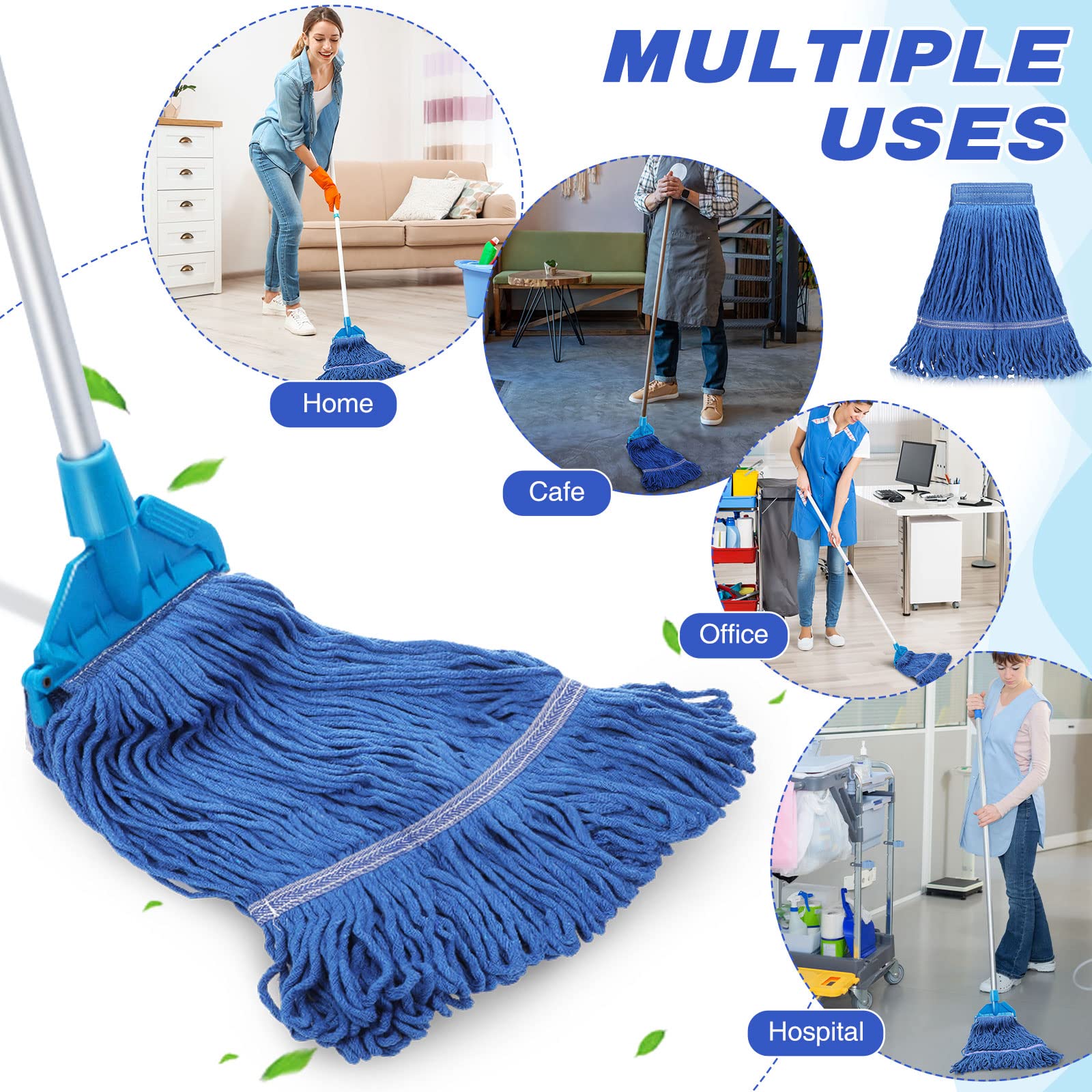 16 Pack Commercial Mop Head Replacements Looped End Wet Mop Head Heavy Duty Mop Heads Cotton String Mops Blue Industrial Cleaning Mop Head Refills for Commercial Industrial Home Cleaning