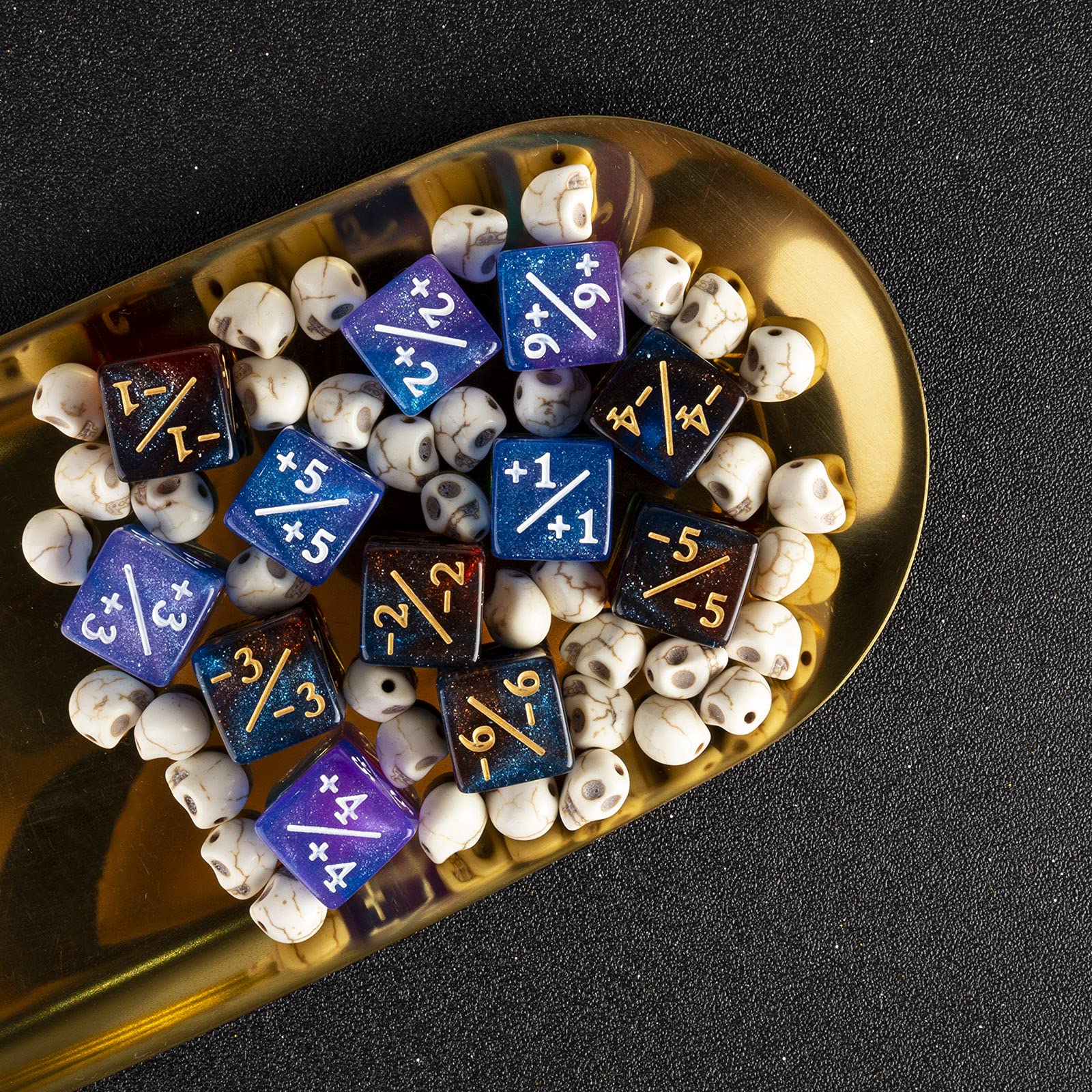 48 PCS Magic The Gathering Token Dice Counters Marble Cube D6 Dice Glitter Sparkle Starry Sky Dice for CCG Creature Stats Card Gaming MTG Accessory (2-Color Mixed)