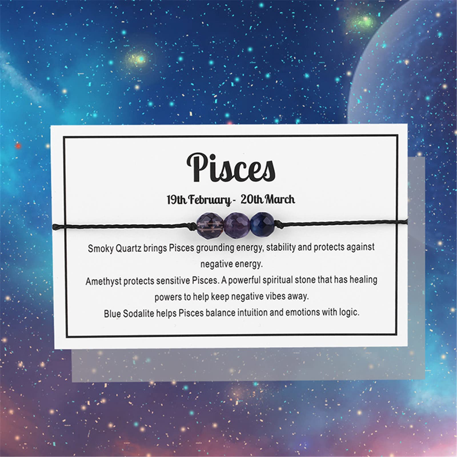 12Constellation Natural Stone Bead Chakra Bracelet Women Men Adjustable Braide String Rope Zodiac Crystal Cord Gemstone Bracelet Yoga Meditation Jewelry Gift-H Pisces