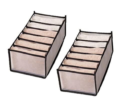 2PCS Clothes Organizer(7 Grids)Drawer Dividers for Clothes - Foldable Grid Storage Box with Multiple Layers