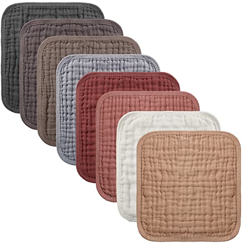 8 Pcs Baby Muslin Burp Cloths 9 x 9 Inch Multi Colors Baby Washcloths 6 Layer Soft Absorbent Face Towel Unisex Baby Burp Rags for Boys Girls Toddlers Newborn Shower Gifts (Deep Color)