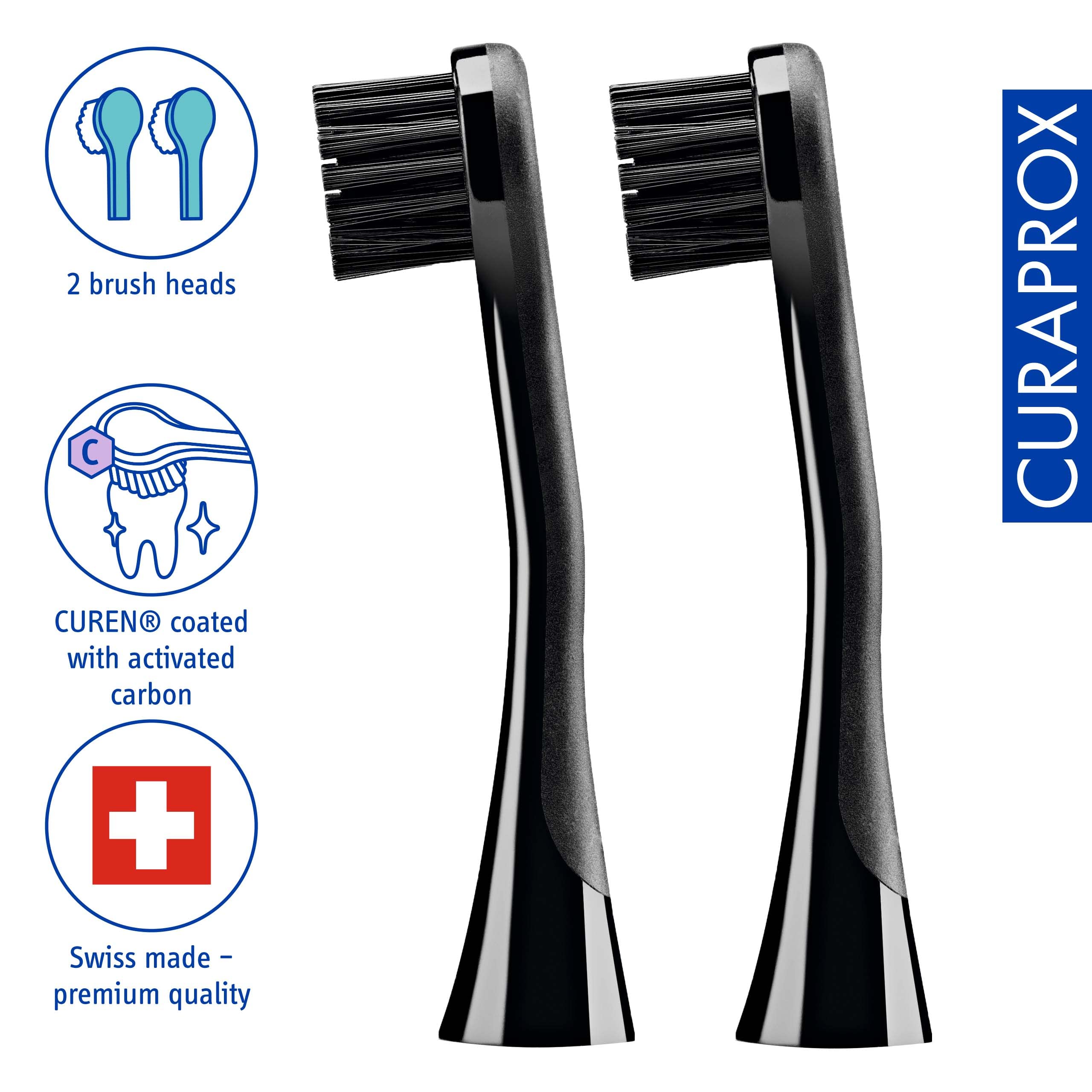 Curaprox Hydrosonic Black is White Activated Charcoal Electric Toothbrush Replacement Heads (2 Pack)