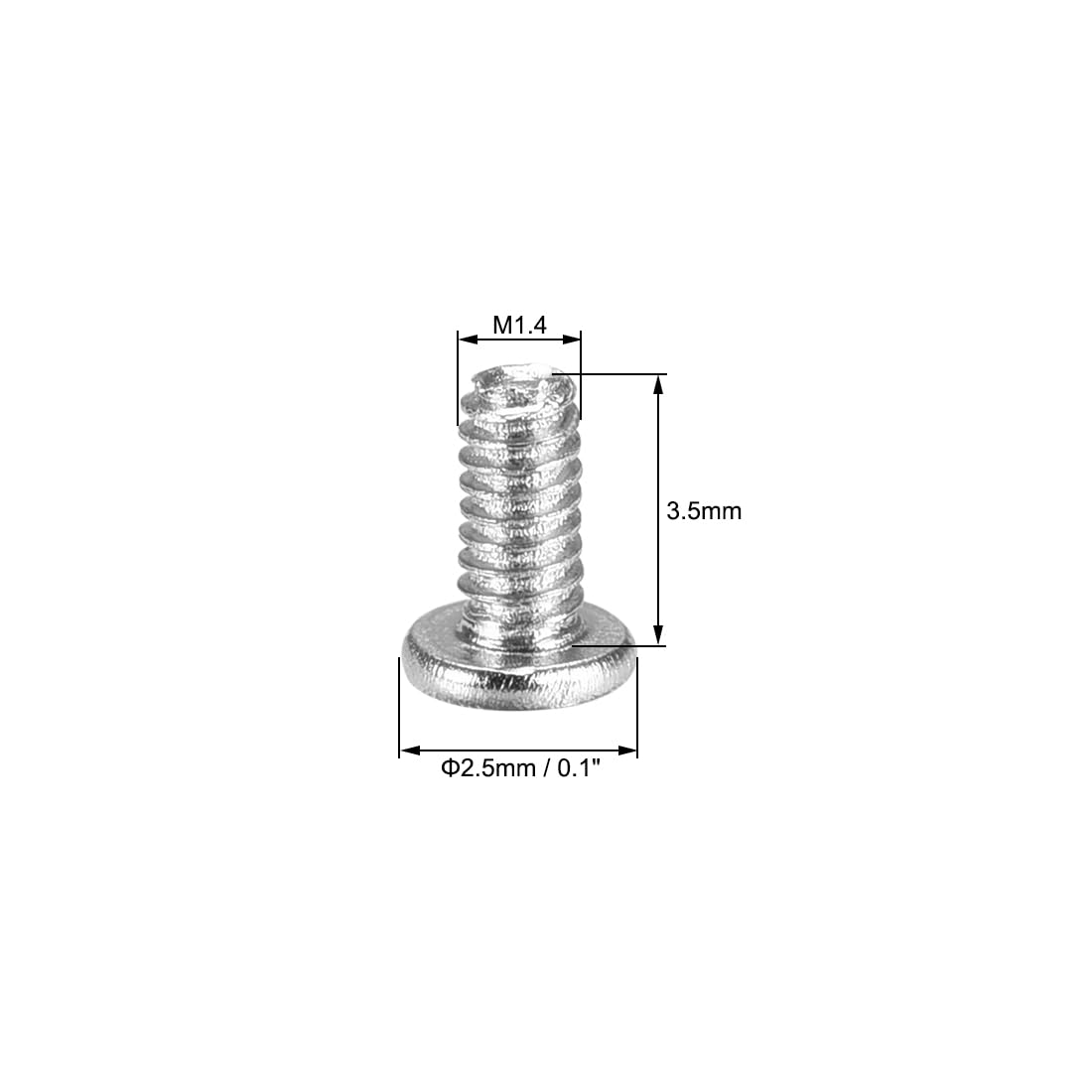 uxcell M1.4x3.5mm Phillips Screw Fastener Silver Tone 2.5mm Dia Screw Head for Laptop PC TV Fan Audio Switch 100pcs