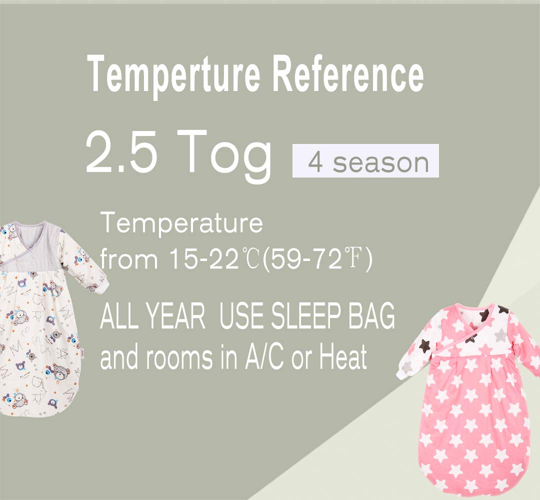 BLOOMSTAR Baby Sleeping Sack Long Sleeves (3-12M) Tog 2.5 Warm Newborn Sleeping Bag with Arms Quilted Swaddle Wearable Blanket Toddler Cotton Poplin Infant in a Bag Unisex Sleeper