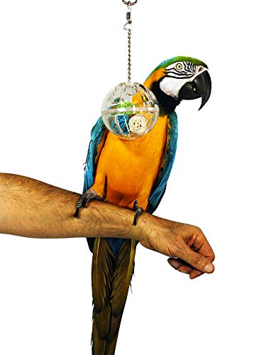Birds LOVE 3" Hanging Clear Foraging Plastic Perforated Ball Unscrews, Put Bird Treats Inside, Comes w Vine Balls Inside, Bird Cage Medium to Large Bird Toy