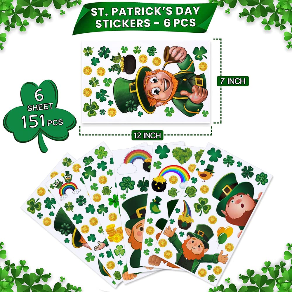 143PCS Happy St. Patrick's Day Window Clings Decorations,St. Patrick's Decal Window Sticker for Glass Decor,Gnome Leprechaun Footprints Holiday Party Door Decorations