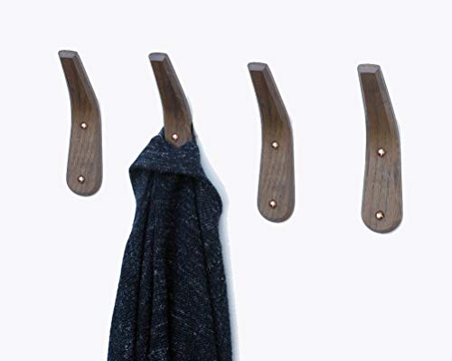 Mid Century Modern Wall Hook, 4 Pcs Wooden Coat Hooks, Peg Rack Bathroom Hanger Rustic Towel Hangers, Black Walnut Wood for Hanging Coats Hats Bags Towels