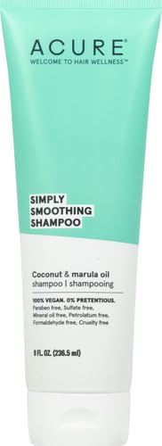 Acure Simply Smoothing Shampoo, Water, Coconut & Marula Oil, 100% Vegan, Performance Driven Hair Care, Smooths & Reduces Frizz, White/Blue, 8 Fl Oz