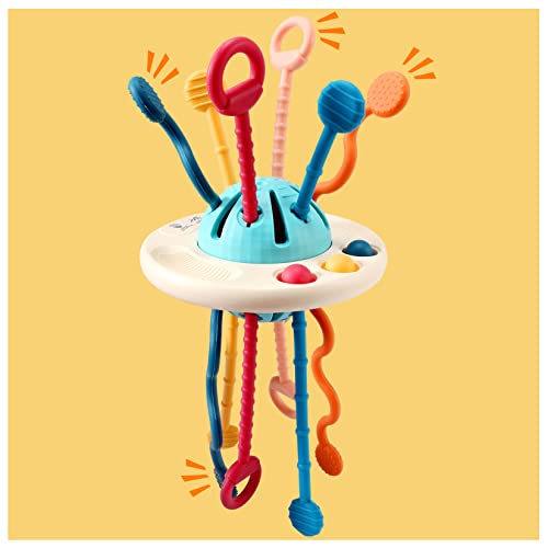 Baby Sensory Toys Montessori Activity - Infant 6 Months Learning Pull String 6-12 Girl Teething Chew Birthday Gift Age 1 Year Old Boy 0 2 3 4 5 7 8 9 10 11 UFO Pulling 18-24 Toddler Travel Essentials
