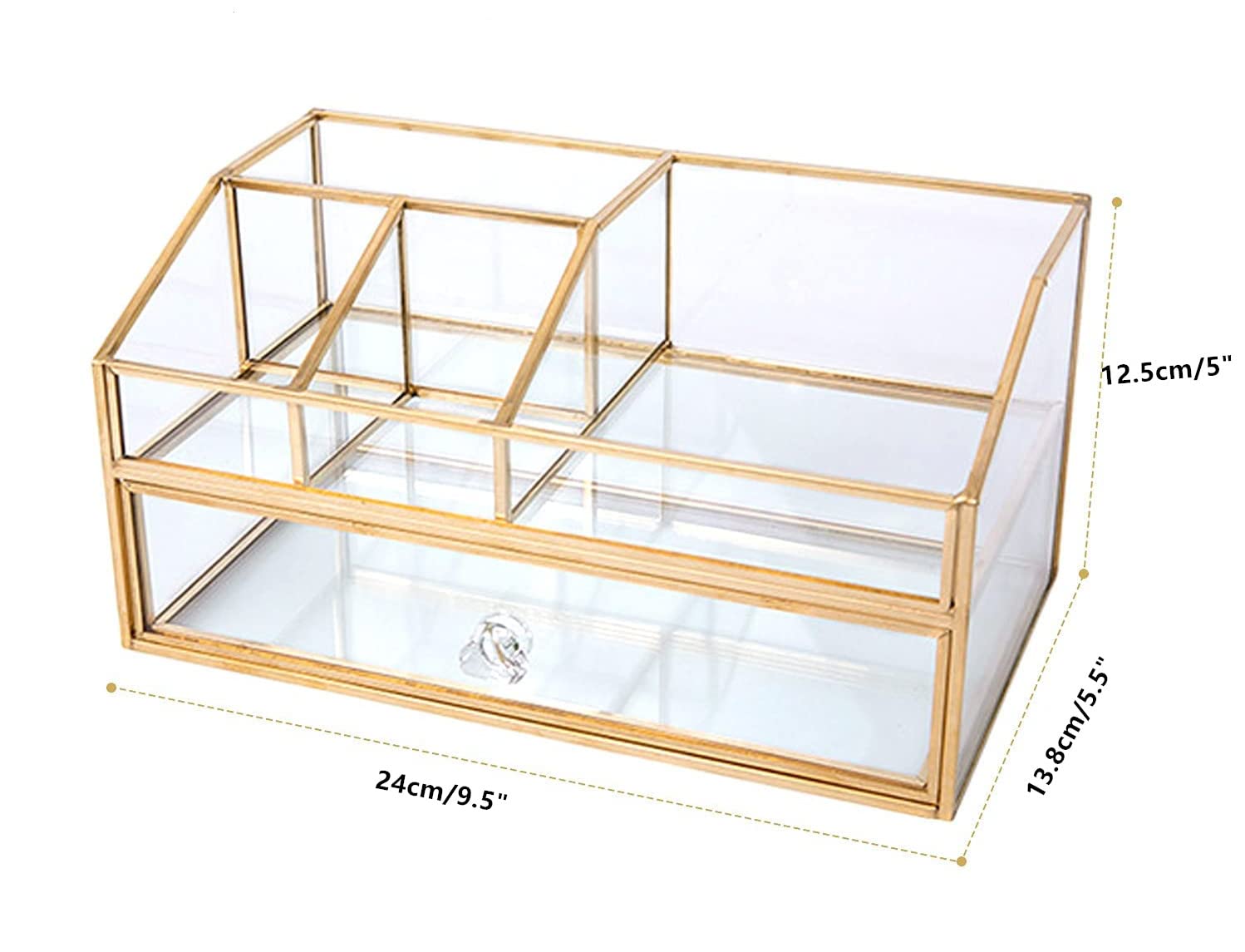 bofeiull Glass Makeup Brush Holder, Makeup Brush Organizer Jewelry Display Box, Nordic Style Elegant Glass Makeup Organizer Nail Polish Lipsticks Eyeliners Holder for Vanity Bathroom Bedroom Office