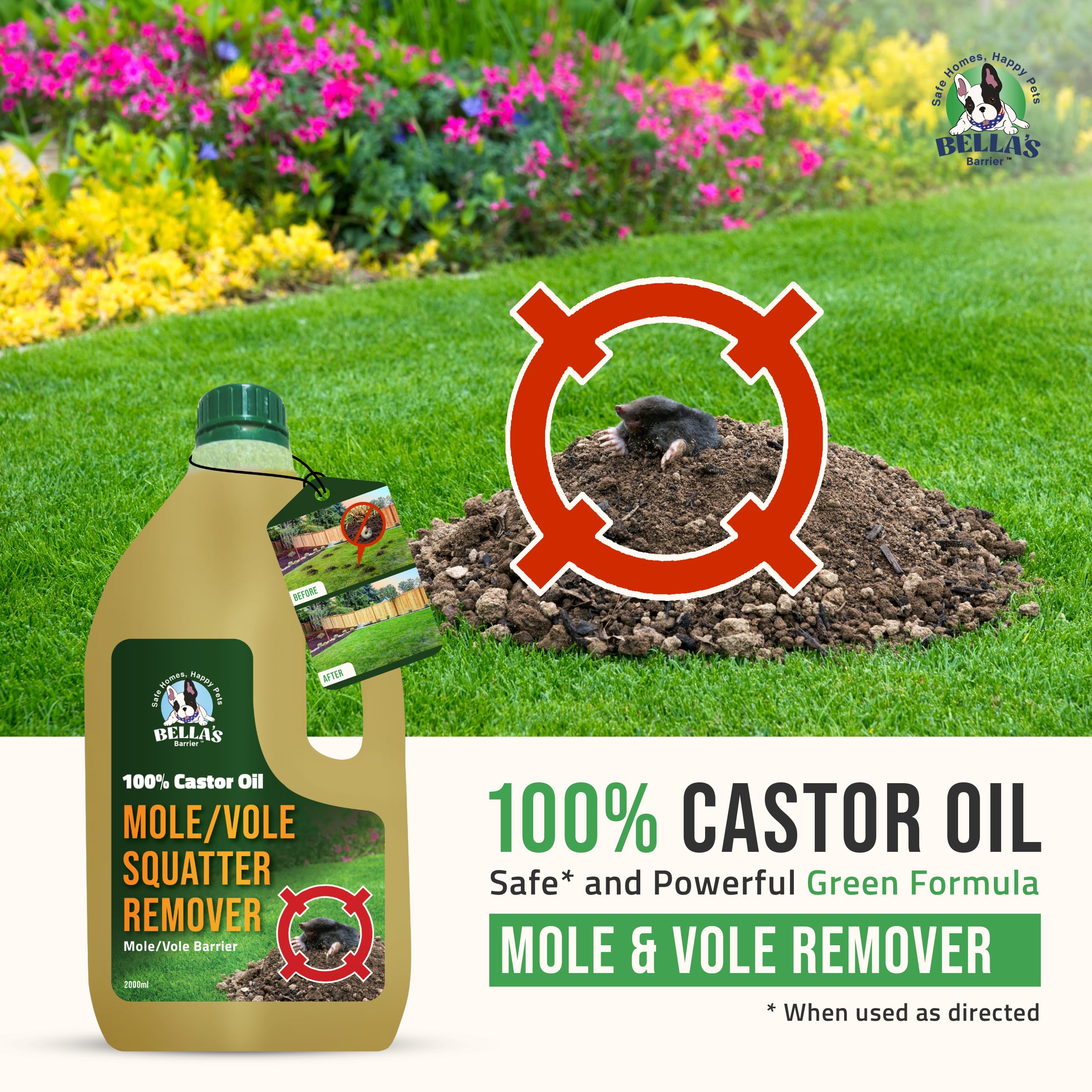 100% Castor Oil for Mole for Lawns Getting Rid of Ground Moles - Most Effective Way to Remove Gopher, Mole, Vole Castor Oil - Pet Safe, Food Grade (33.8 Fl Oz)