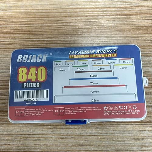 BOJACK 14 Vaules 840 pcs 2-125mm Solderless Flexible Breadboard Connecting Line Cables Breadboard Jumper Wires kit