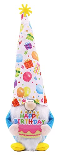 Birthday Gnomes Happy Birthday Decorations Tomte Plush Birthday Gifts, Handmade Party Hat With Colorful Balloons, Cute Birthday Gnomes for Party Tiered Tray Decor, Birthday Gifts for Kids and Women