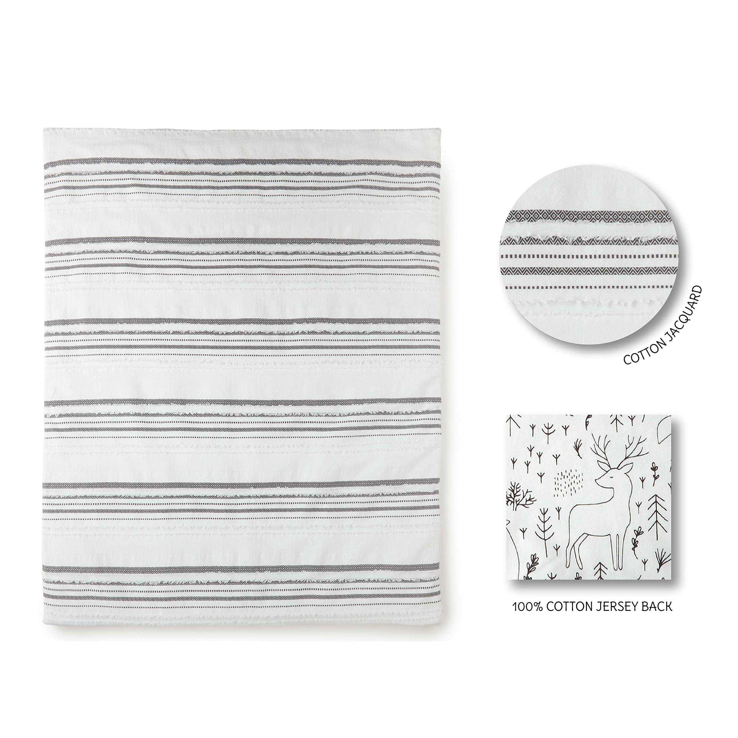 Levtex Baby - Nico Crib Bed Set - Baby Nursery Set - Stripes - White, and Black - Classic Embroidered and Flared Stripes - 4 Piece Set Includes Quilt, Fitted Sheet, Blanket, Crib Skirt