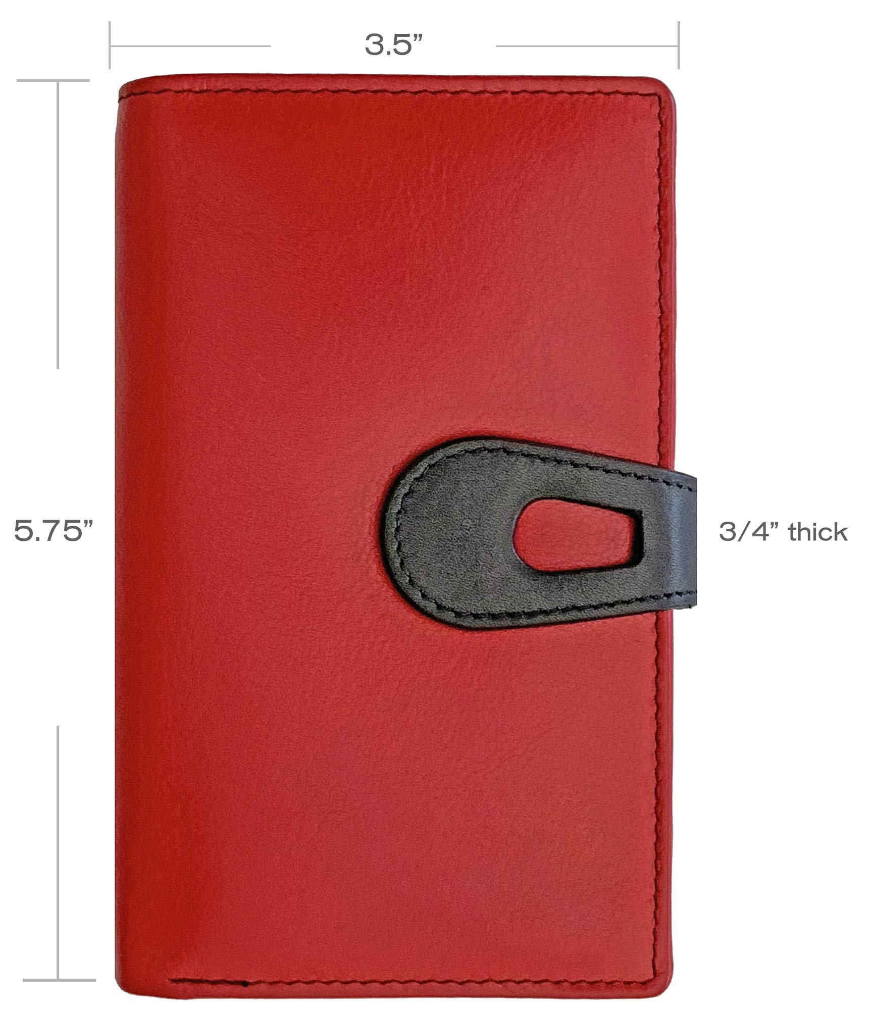 123 Cheap Checks Personalized RFID Leather Womens Wallet With Credit Card Holders, Snap Closure, Medium Size - Red/Black
