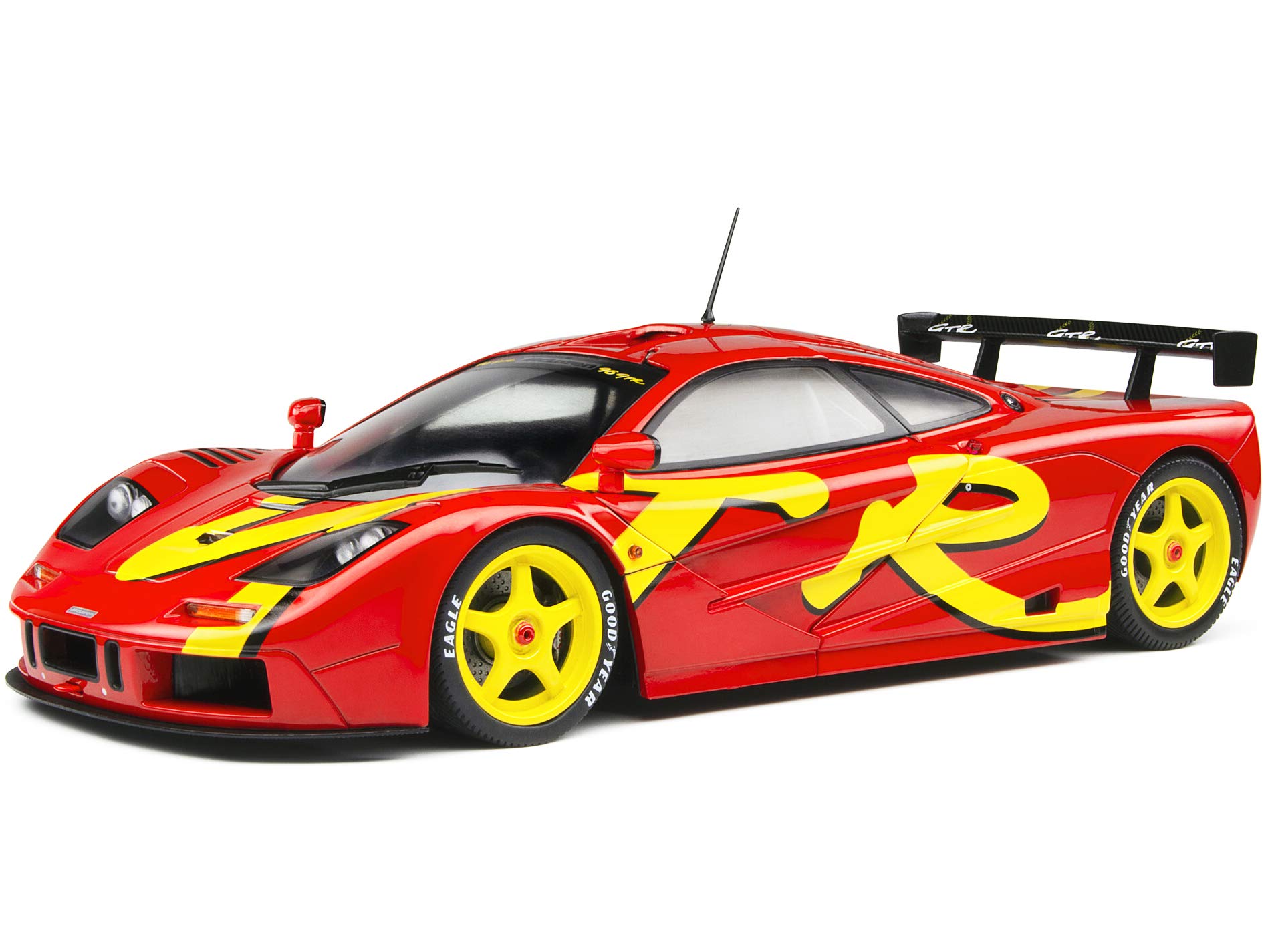 1996 McLaren F1 GTR Short Tail Launch Livery Red with Yellow Graphics 1/18 Diecast Model Car by Solido S1804102