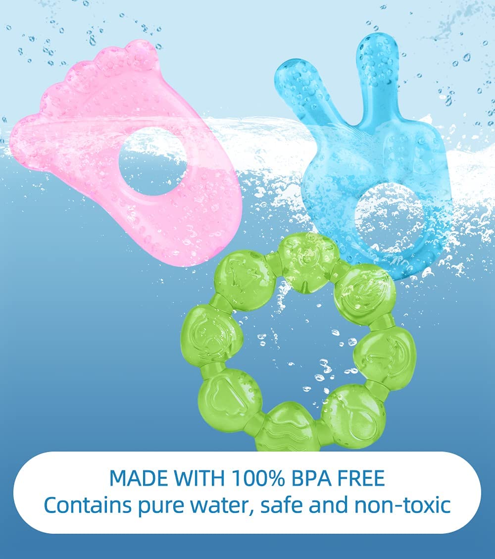 3-Pack Water Teether, Soothing Teether Set, Baby Teething Toys 02, Blue/Pink/Green