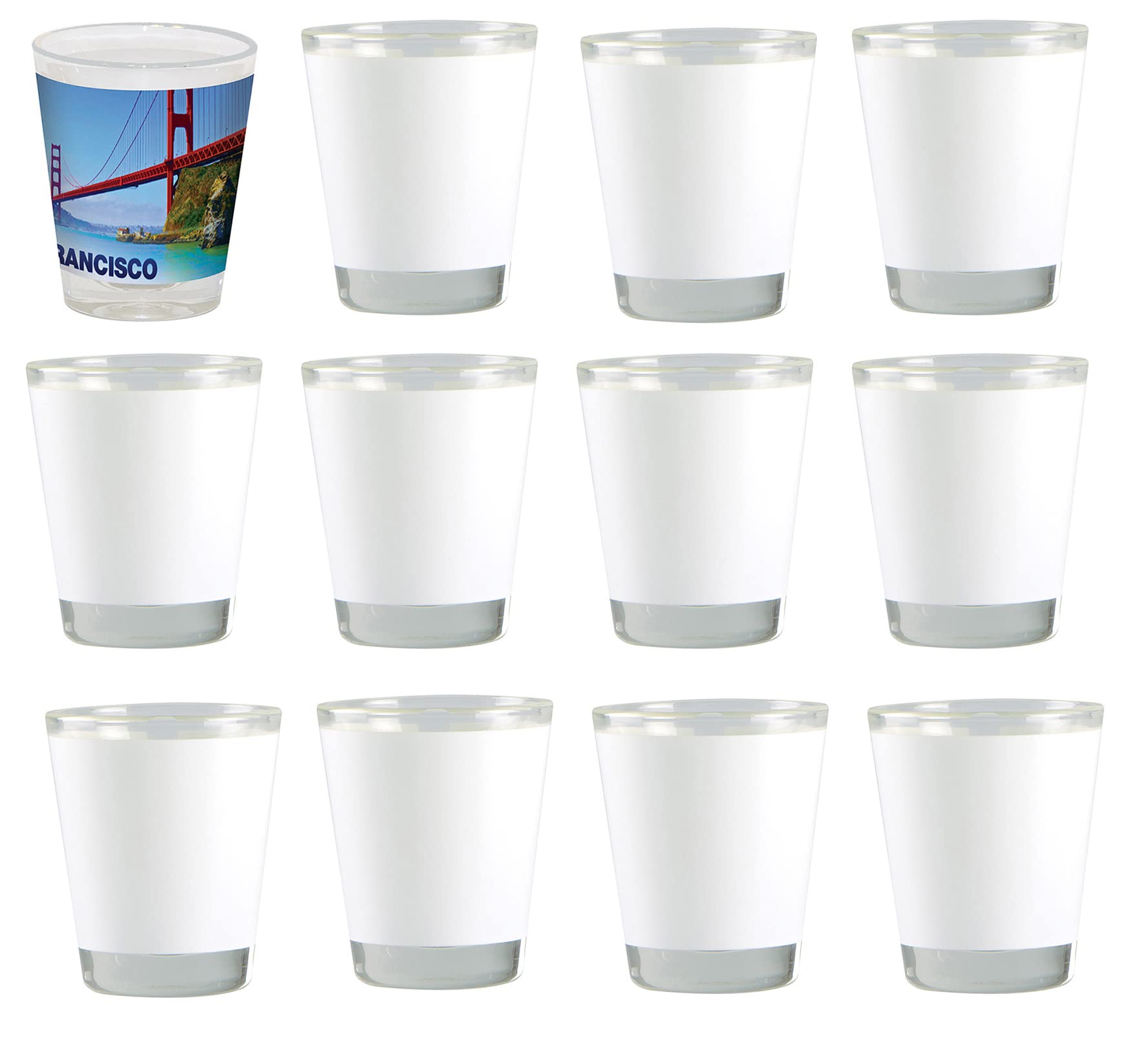 12 Pieces Blank Sublimation Shot Glasses 1.5 ounces White Patch Heat Thermal Transfer Dye Craft Tequila