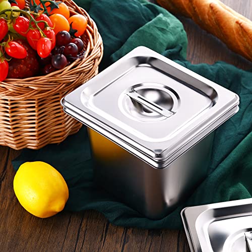 8 Pack Stainless Steam Hotel Pan 6 Deep Steam Table Pan with Lid 0.8 mm Thick Stainless Steel Steam Pan Restaurant Anti Clogging Steamer for Party, Restaurant, Hotel (1/6 Size)