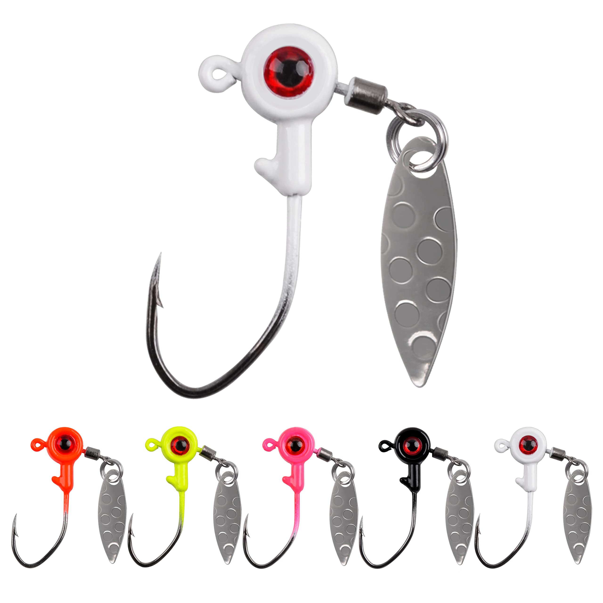 10Piece Fishing Jig Head with Willow Blade 3D Eyes Fishing Jigs Spoon Weighted Head Spin Jig Hook Lure Kit for Panfish Crappie